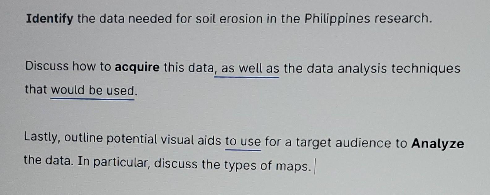 Solved Identify the data needed for soil erosion in the | Chegg.com