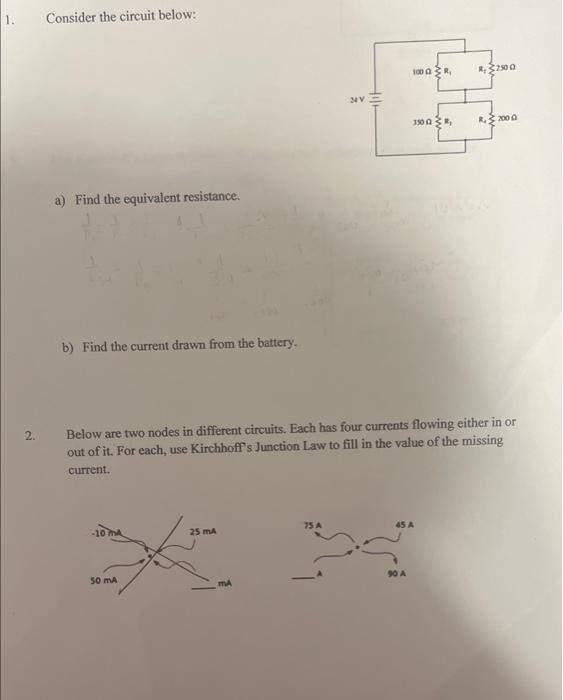 Solved 1. Consider the circuit below: a) Find the equivalent | Chegg.com