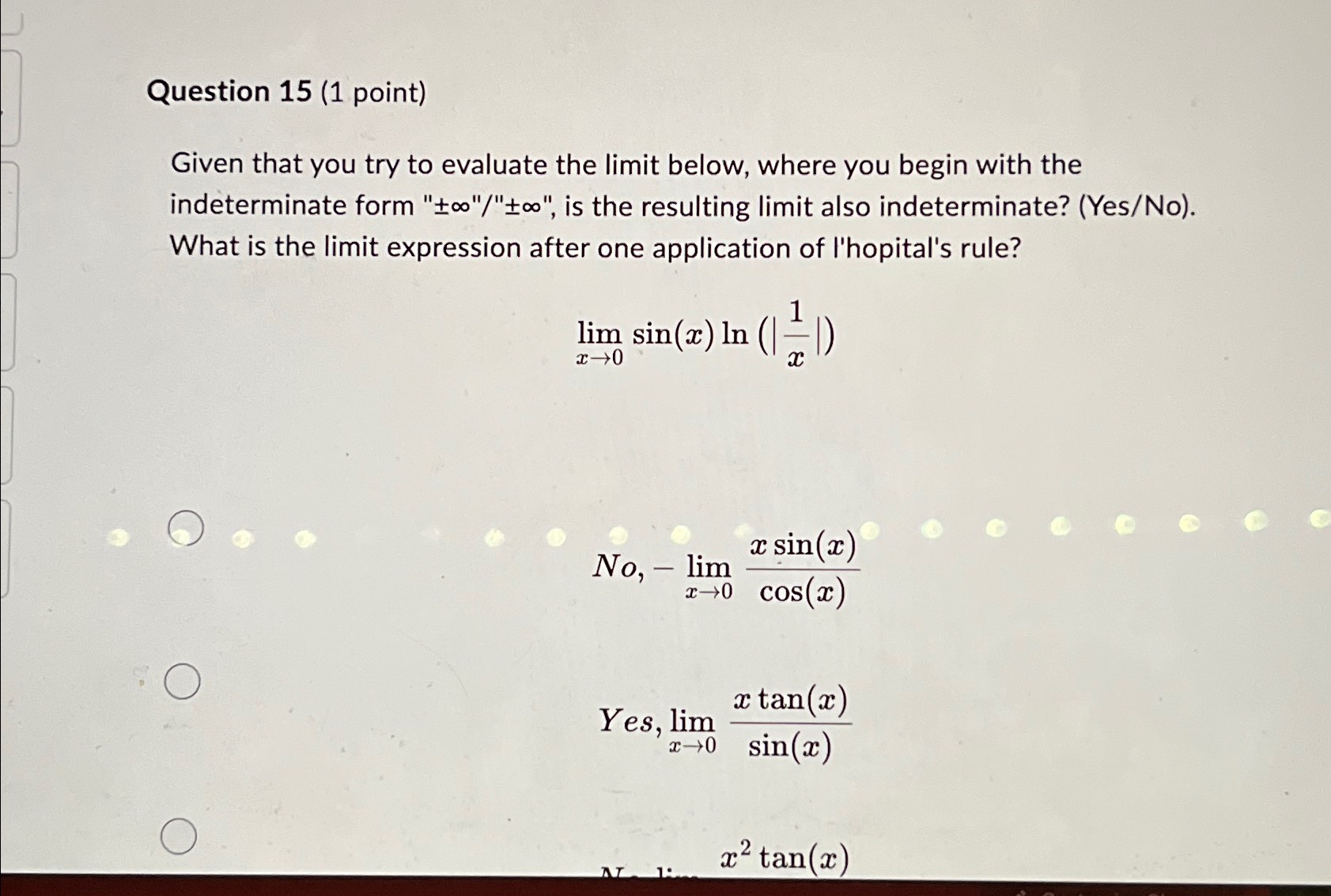 Solved Question 15 (1 ﻿point)Given that you try to evaluate | Chegg.com