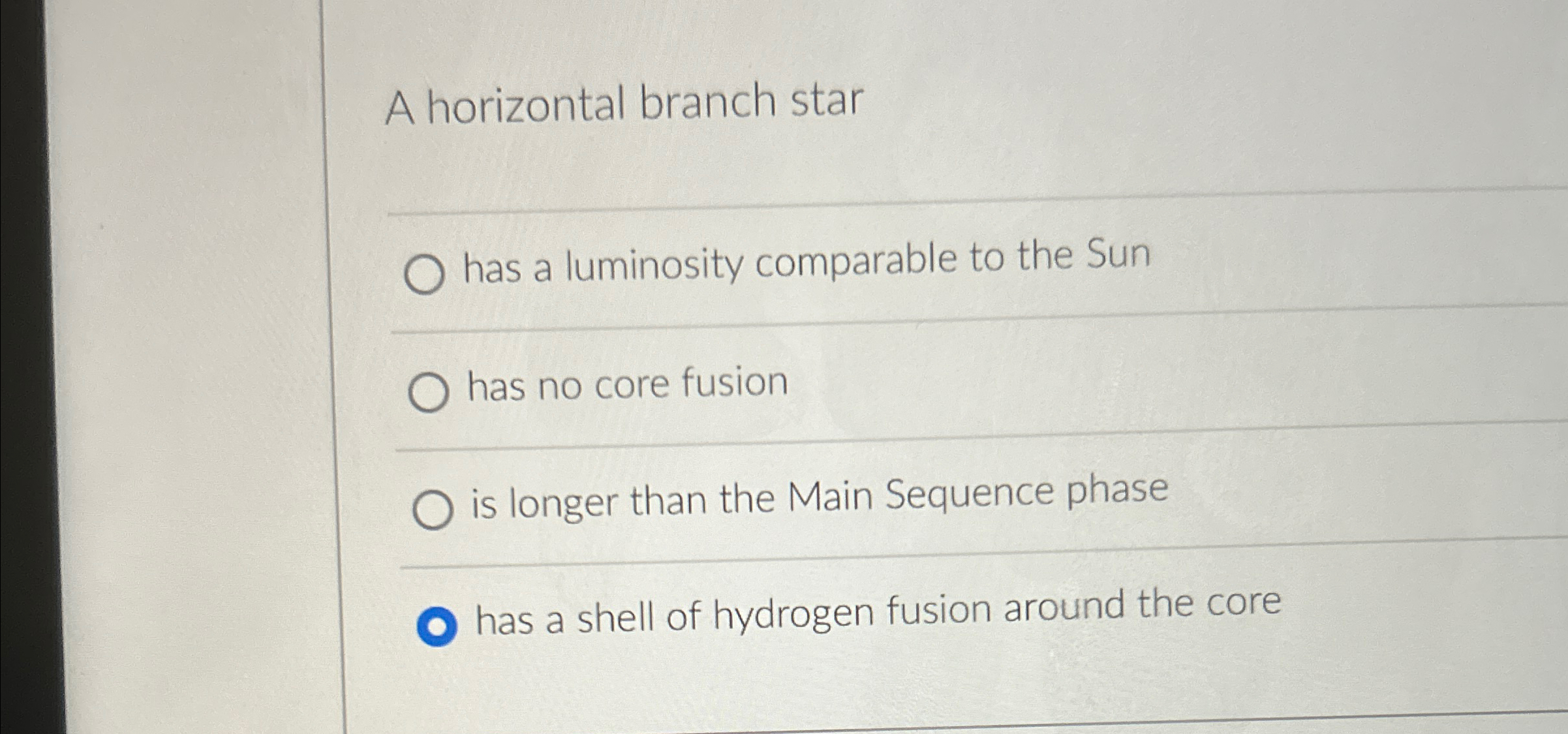 Solved A horizontal branch starhas a luminosity comparable | Chegg.com