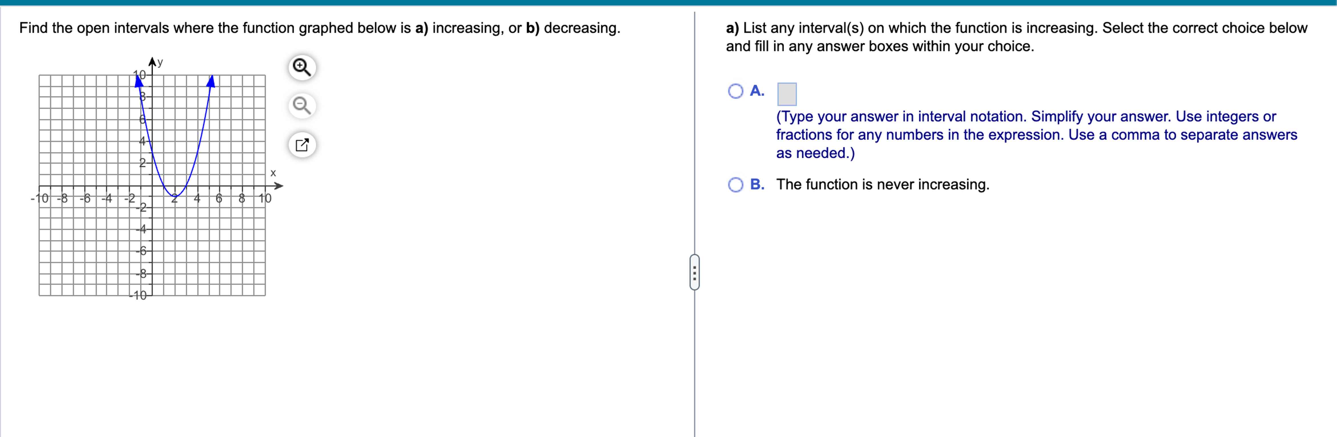 Solved Find the open intervals where the function graphed | Chegg.com
