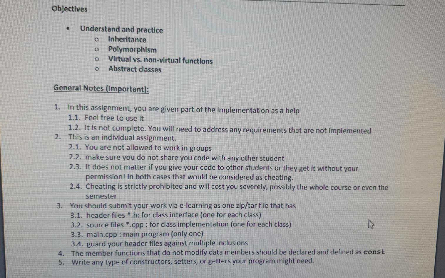 Solved Objectives Understand and practice o Inheritance o | Chegg.com