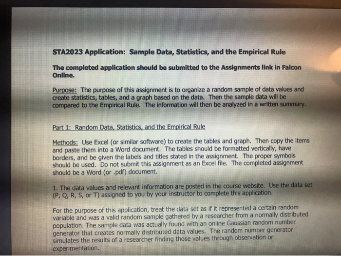 STA2023 Application: Sample Data, Statistics, and the | Chegg.com