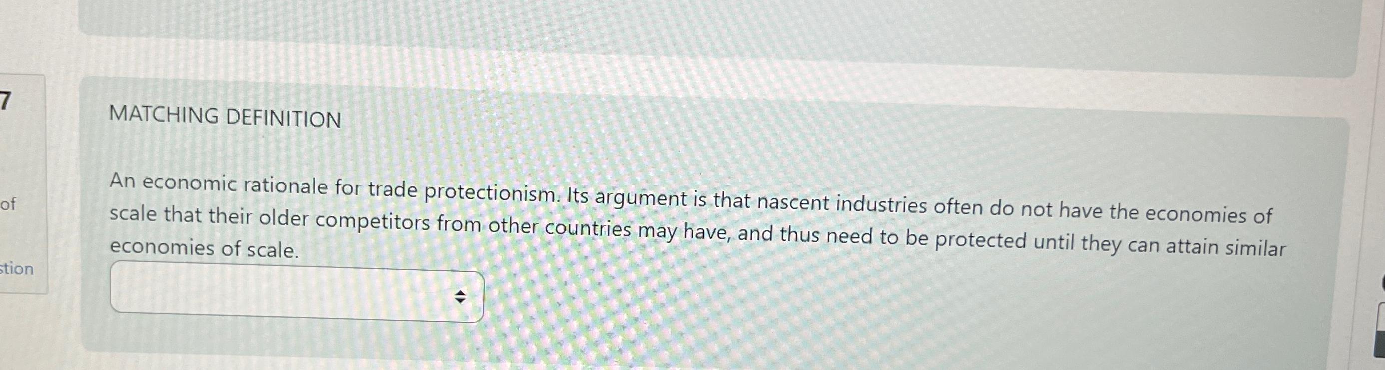 Solved MATCHING DEFINITIONAn economic rationale for trade | Chegg.com