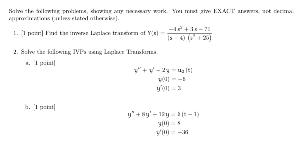 Solved Solve the following problems, showing any necessary | Chegg.com