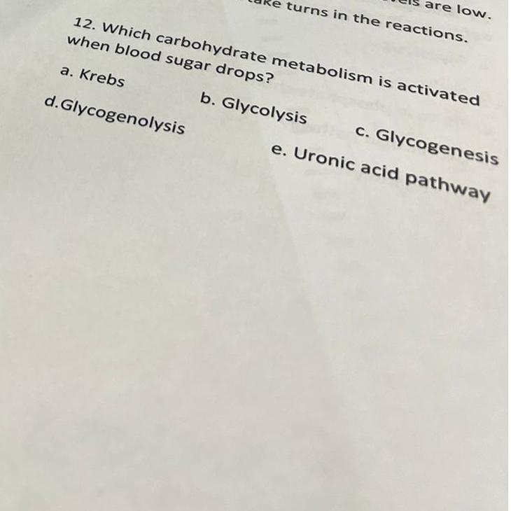 Solved Which carbohydrate metabolism is activated when blood | Chegg.com