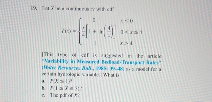Solved 19. Let X be a continuous rv with cdf | Chegg.com