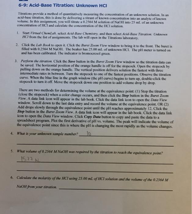 Solved 6-9: Acid-Base Titration: Unknown HCI Titrations | Chegg.com