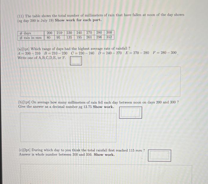 Solved (11) The table shows the total number of millimeters | Chegg.com