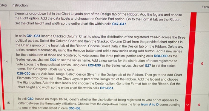Step Instruction Earned Possible 1 Start Excel Chegg