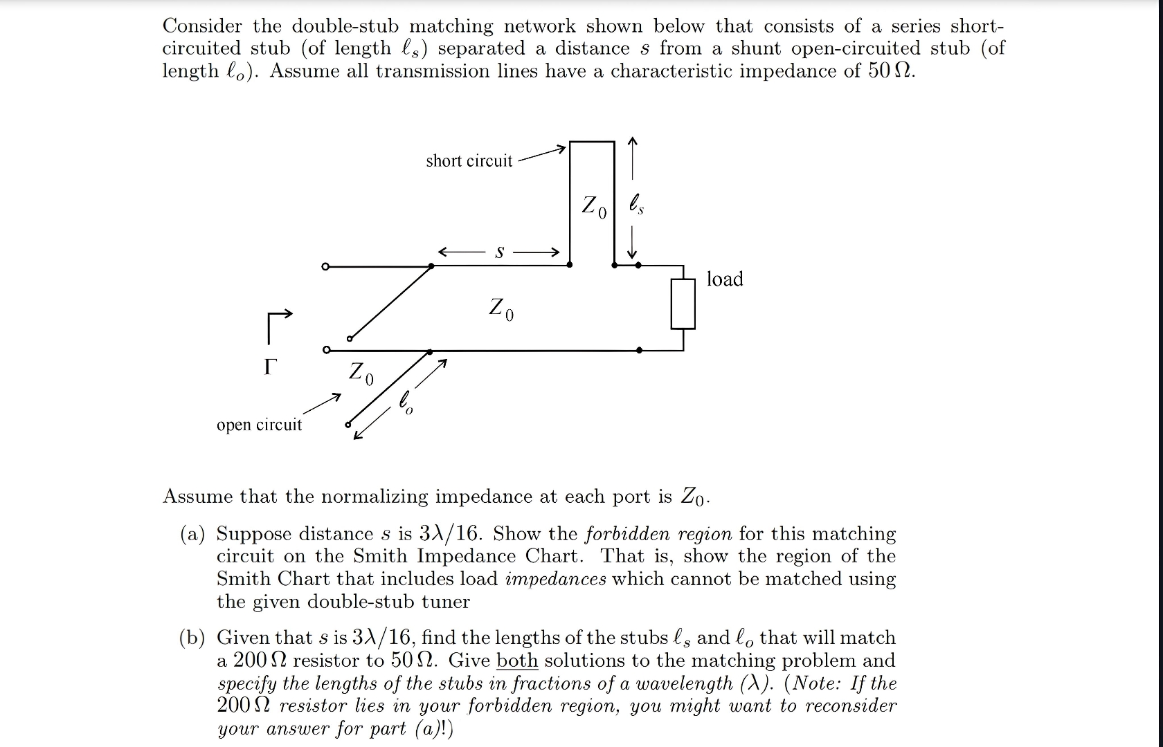 Solved Consider the double-stub matching network shown below | Chegg.com