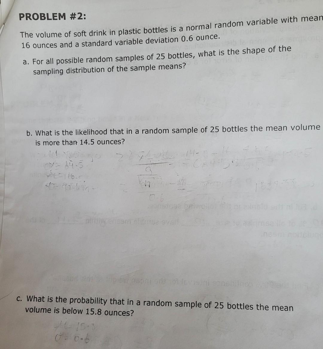 Solved PROBLEM \#2: The volume of soft drink in plastic | Chegg.com