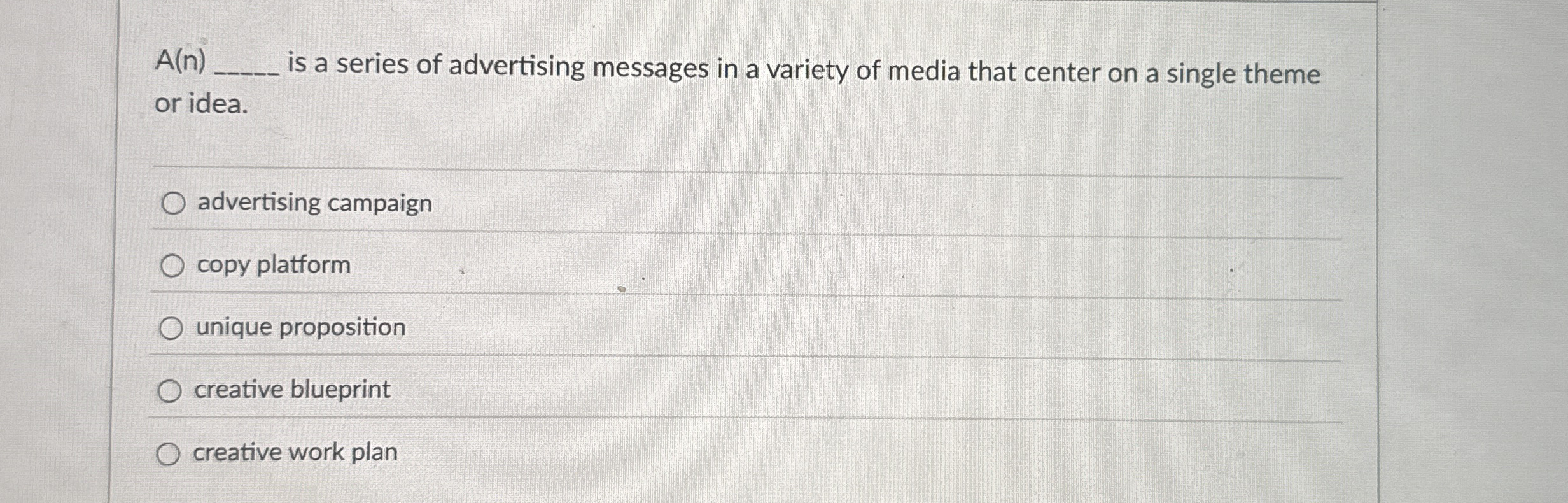 Solved A(n) ﻿is a series of advertising messages in a | Chegg.com