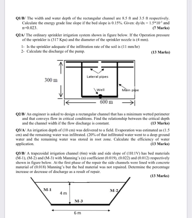 Solved Q1/B/ The width and water depth of the rectangular | Chegg.com
