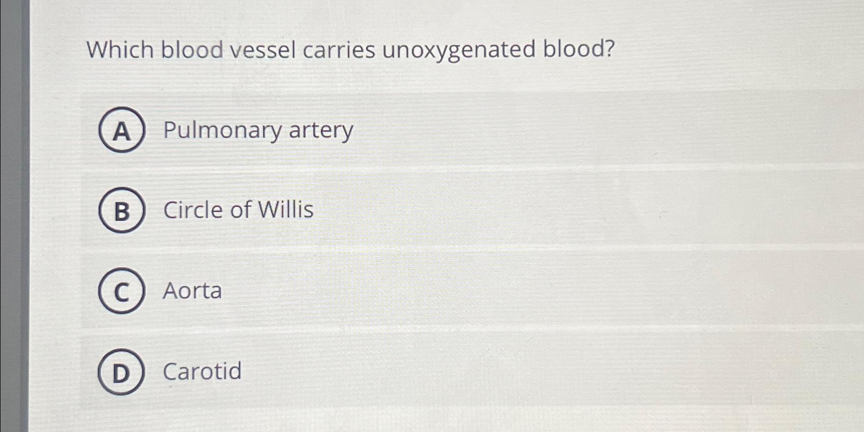 Solved Which blood vessel carries unoxygenated | Chegg.com