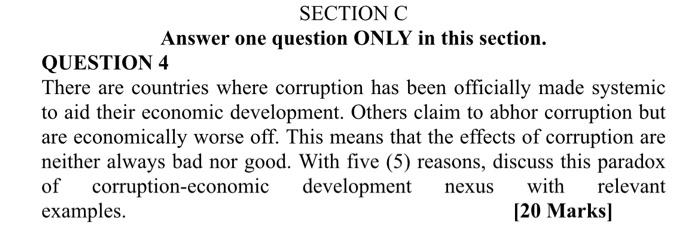 Solved SECTION C Answer one question ONLY in this section. | Chegg.com
