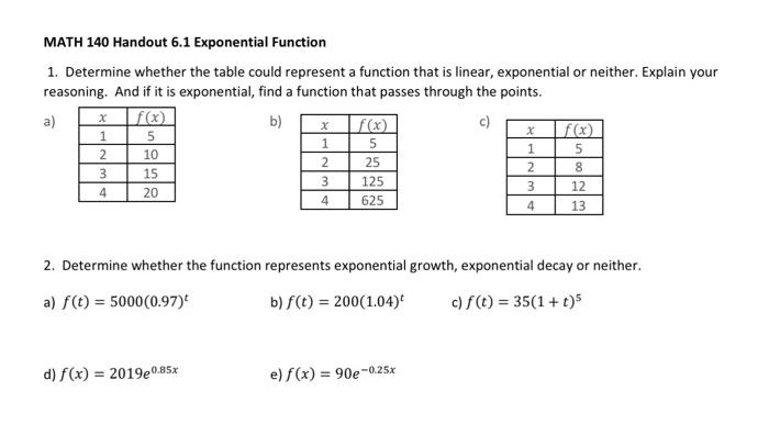 Solved MATH 140 Handout 6.1 Exponential Function 1. | Chegg.com
