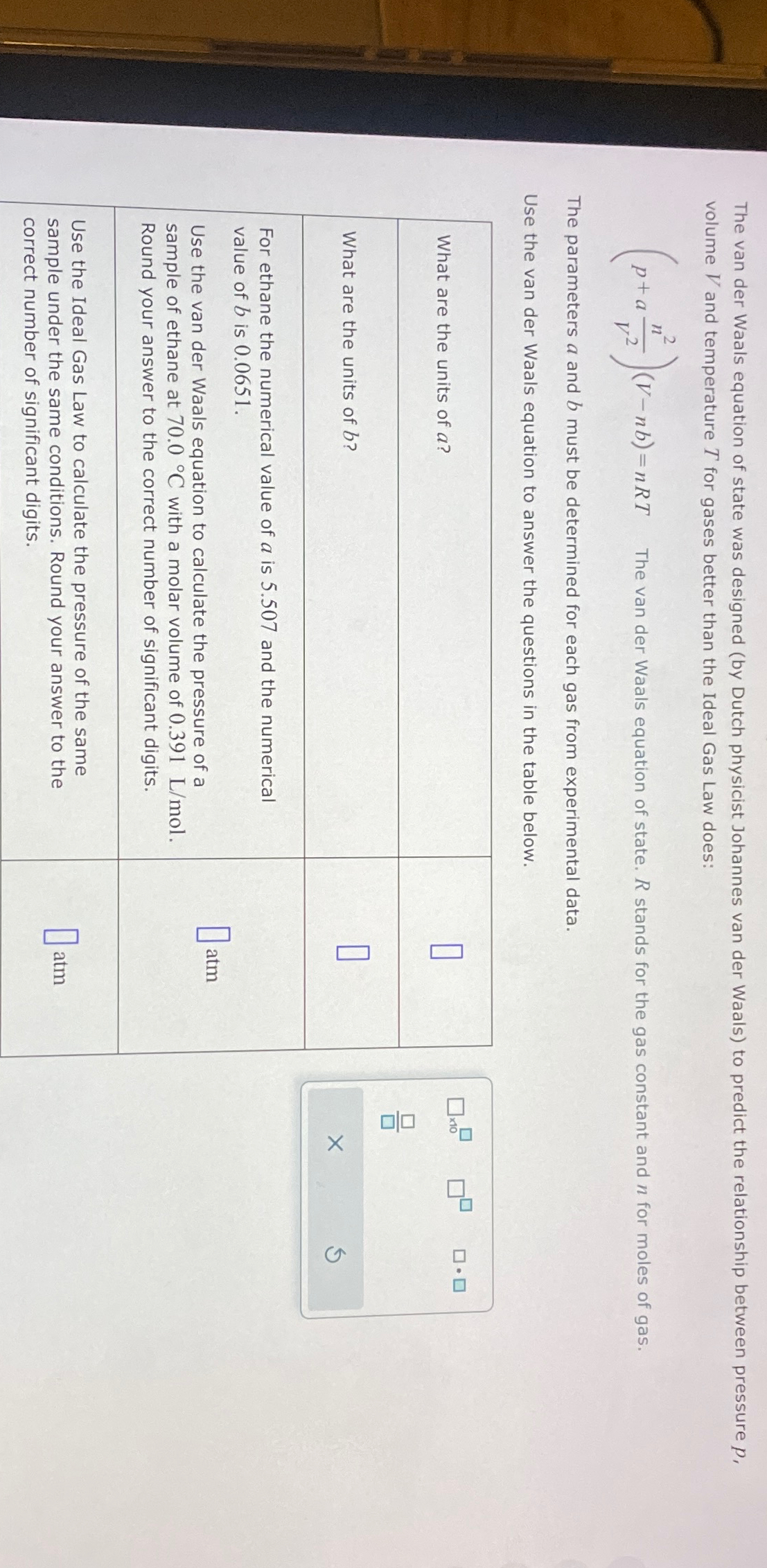 Solved The van der Waals equation of state was designed (by | Chegg.com