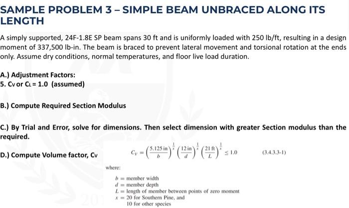 Solved SAMPLE PROBLEM 3 - SIMPLE BEAM UNBRACED ALONG ITS | Chegg.com