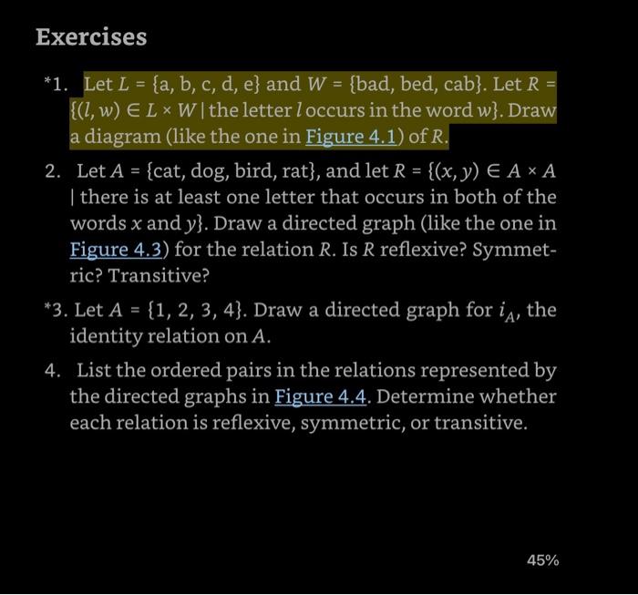 Solved Exercises = *1. Let L = {a, b, c, d, e} and W = {bad, | Chegg.com