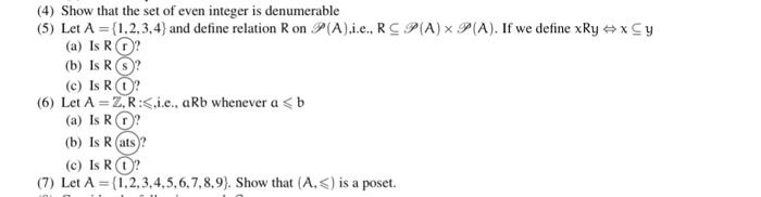 Solved (4) Show that the set of even integer is denumerable | Chegg.com