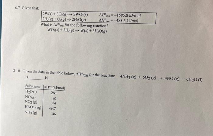 Solved 6-7 Given that: 8-10. Given the data in the table | Chegg.com Solved 6-7 Given that: 8-10. Given the data in the table | Chegg.com