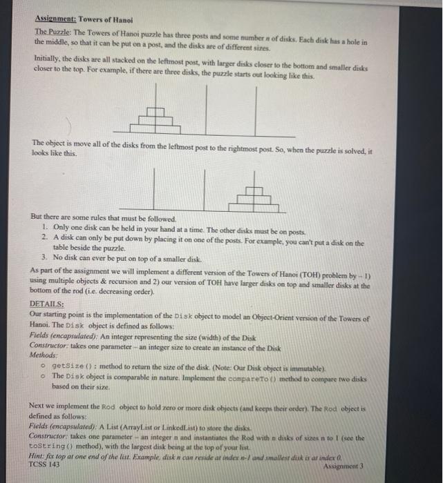 Solved Assignment: Towers of Hanoi The Puzzle: The Towers of | Chegg.com