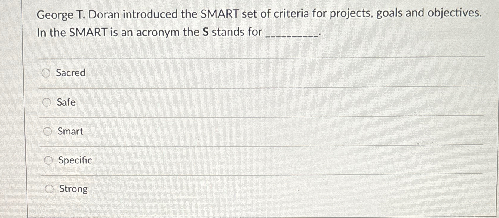 Solved George T. ﻿Doran introduced the SMART set of criteria | Chegg.com