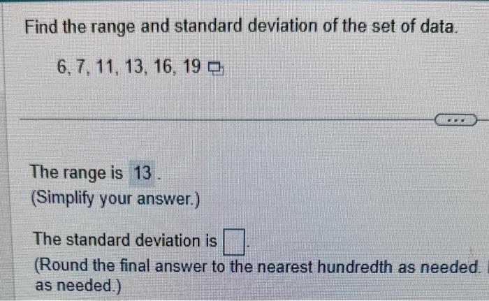 Solved Find the range and standard deviation of the set of | Chegg.com