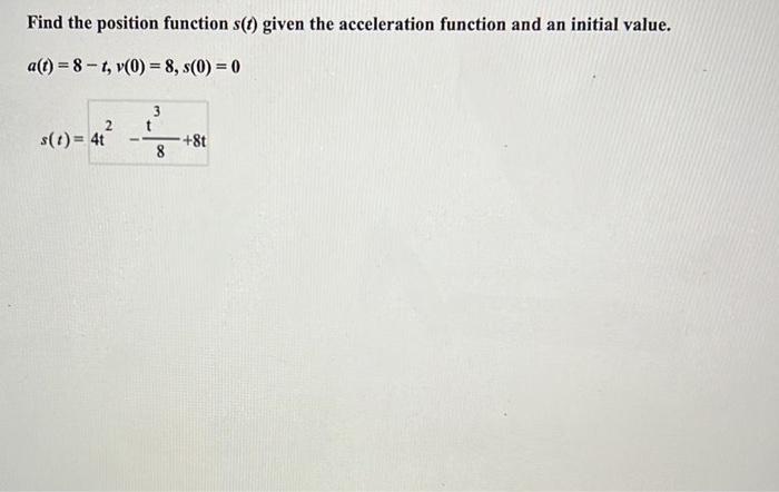 Solved Find the position function s(1) given the | Chegg.com