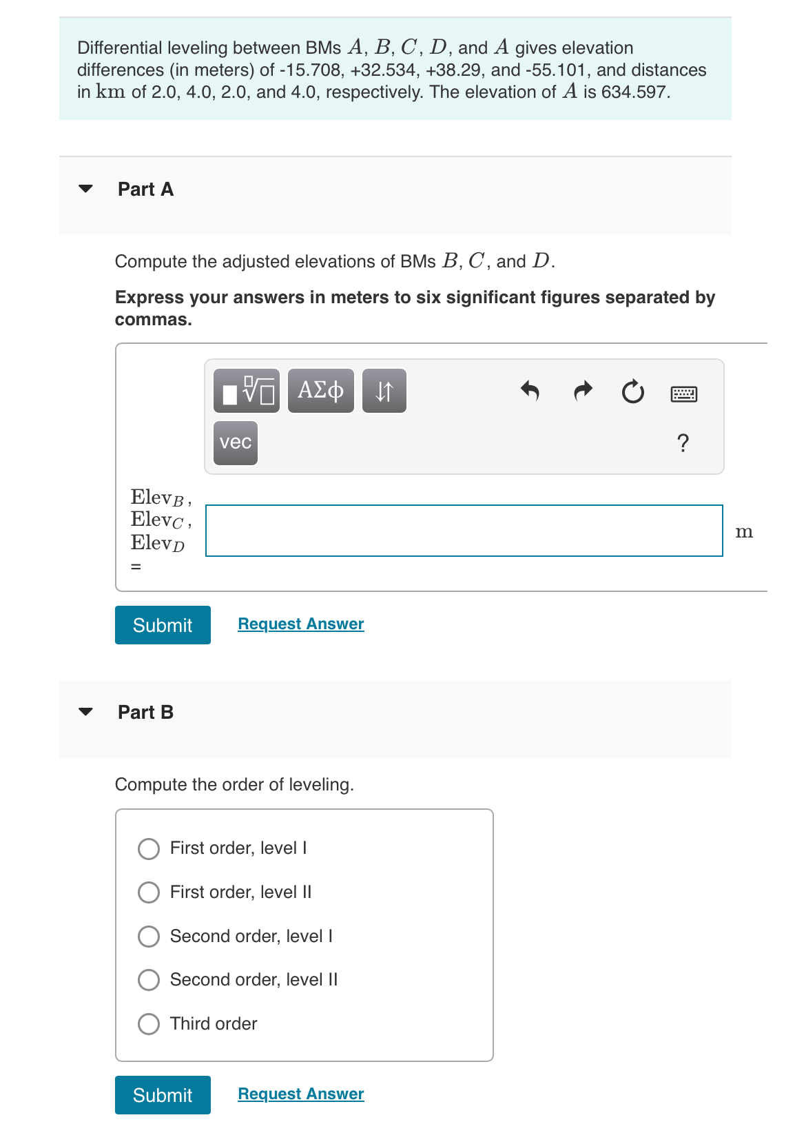 Solved Differential leveling between BMs A,B,C,D, ﻿and A | Chegg.com