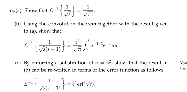 Solved 14.(a) ﻿Show that L-1{1s2}=1πt2.(b) ﻿Using the | Chegg.com