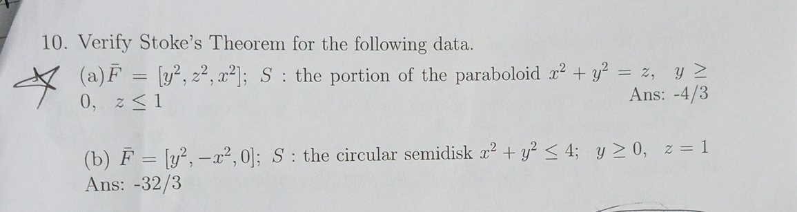 Verify Stoke's Theorem for the following | Chegg.com