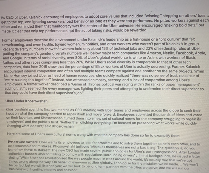 Solved This part of the Uber continuing case focuses on | Chegg.com