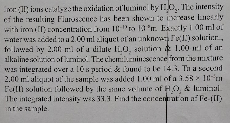 Iron (II) ﻿ions catalyze the oxidation of luminol by | Chegg.com