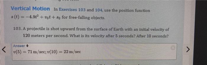 Solved Vertical Motion In Exercises 103 and 104, use the | Chegg.com