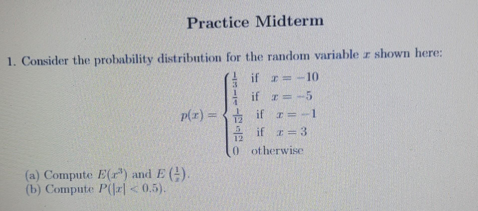 Solved Consider the probability distribution for the random | Chegg.com