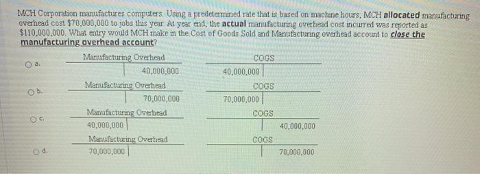 Solved MCH Corporation manufactures computers. Using a | Chegg.com