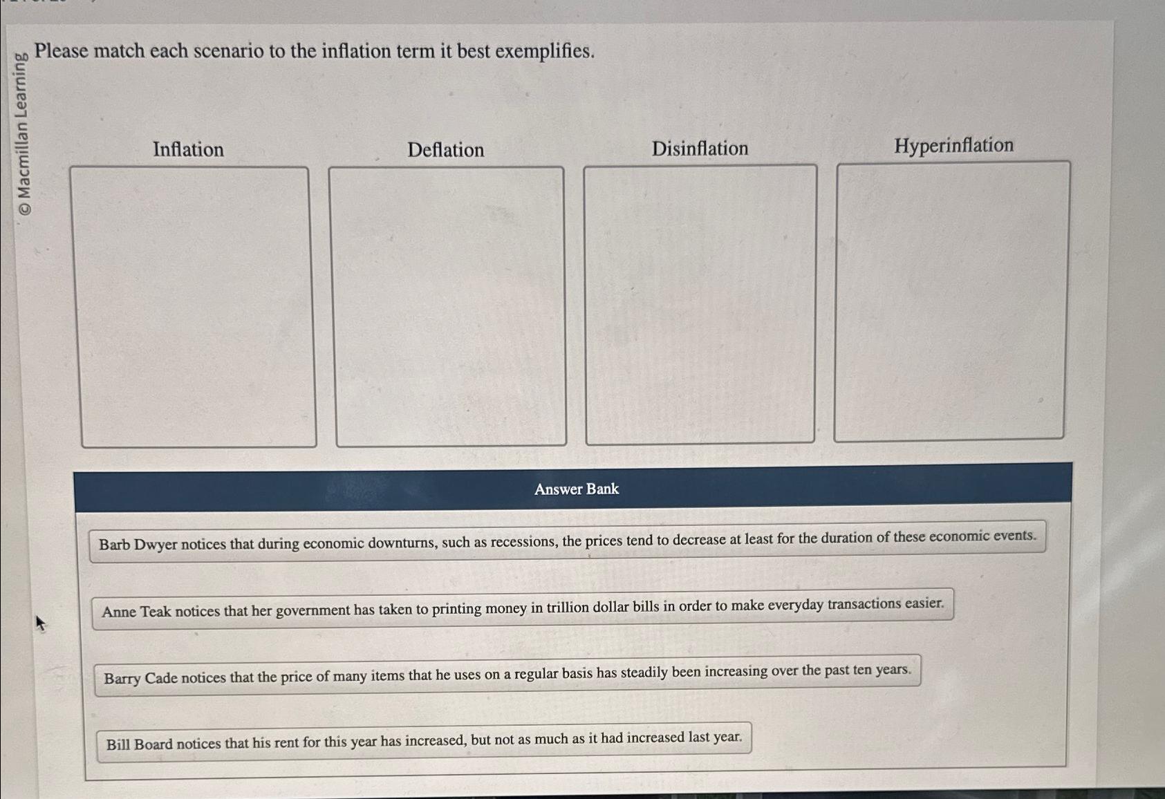 Solved Please match each scenario to the inflation term it | Chegg.com