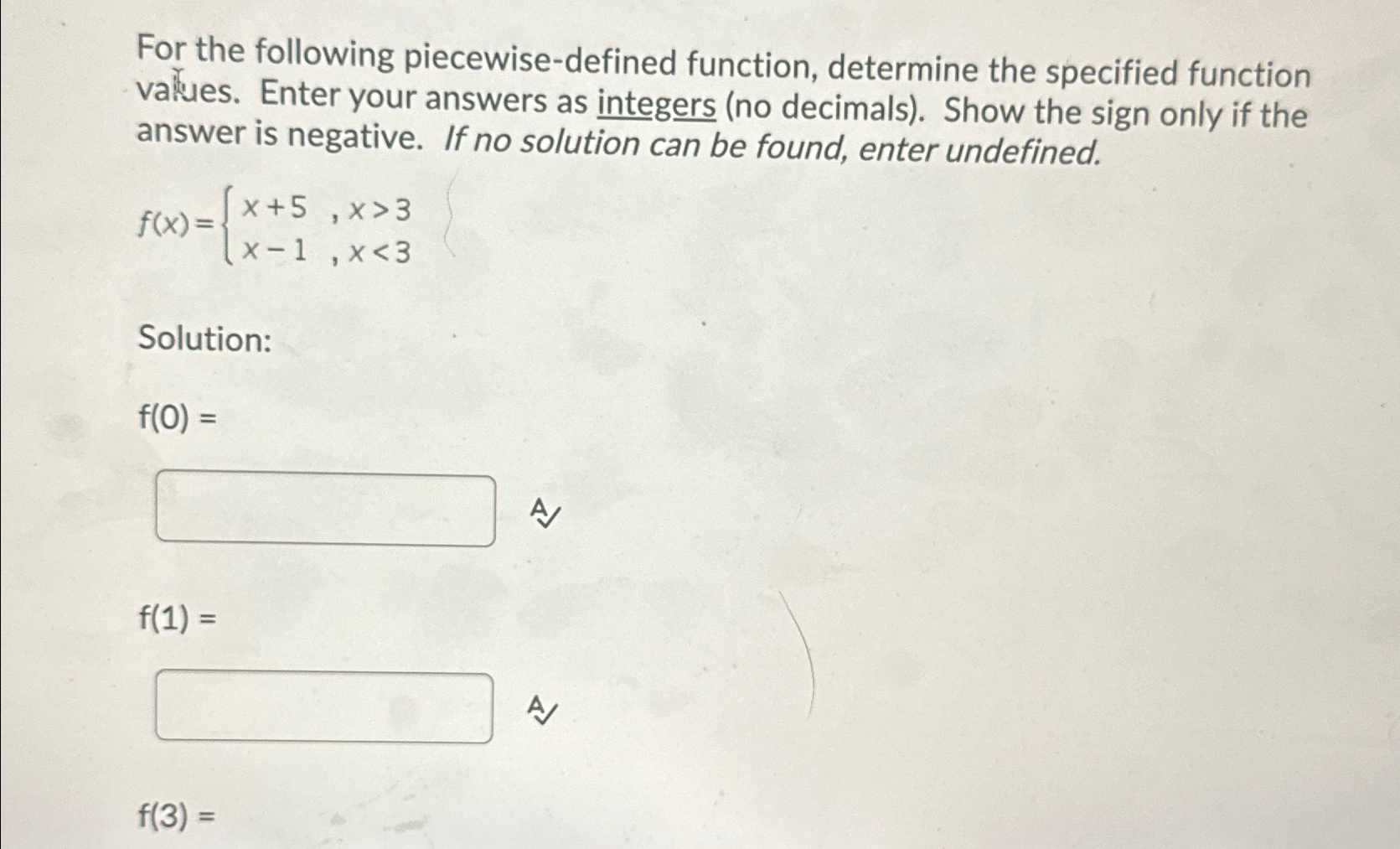 Solved For The Following Piecewise Defined Function