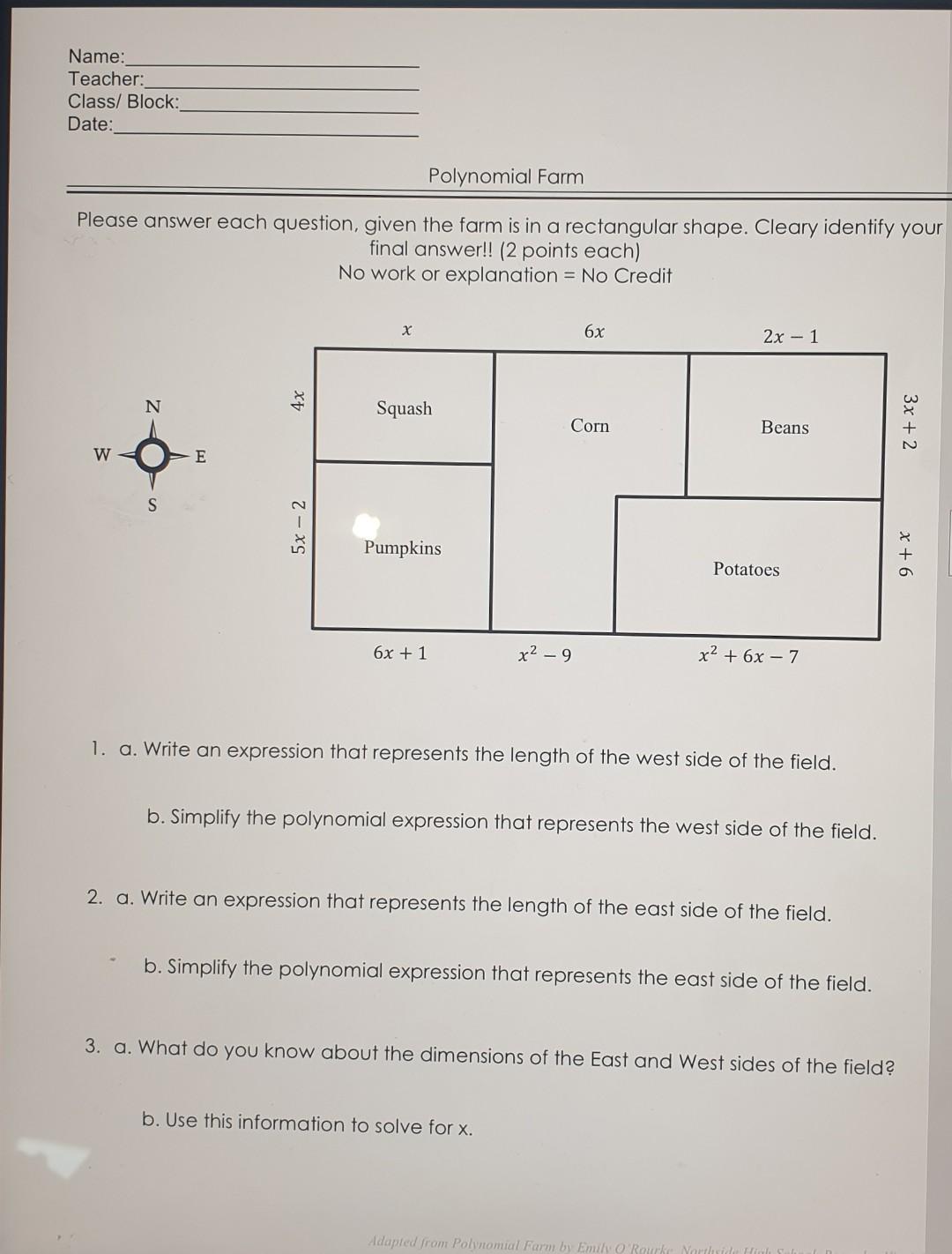 Solved Name: Teacher: Class/ Block: Date: Polynomial Farm | Chegg.com
