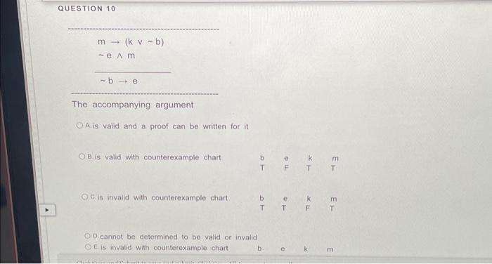 Solved m→(kv−b)−e∧m∼b→e accompanying argument A. is valid | Chegg.com