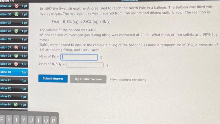 Solved In 1897 the Swedish explorer Andreé tried to reach | Chegg.com
