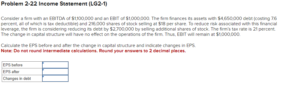 Solved Problem 2-22 ﻿Income Statement (LG2-1)Consider a firm | Chegg.com