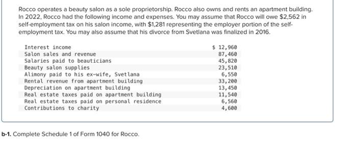 Rocco operates a beauty salon as a sole | Chegg.com