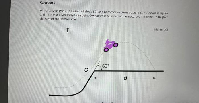 Solved A motorcycle goes up a ramp of slope 60∘ and becomes | Chegg.com