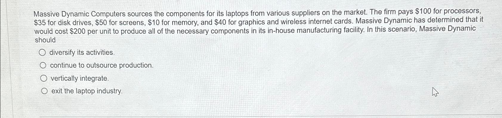 Solved Massive Dynamic Computers sources the components for | Chegg.com