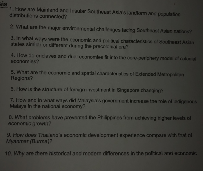 sia 1. How are Mainland and Insular Southeast Asia's | Chegg.com