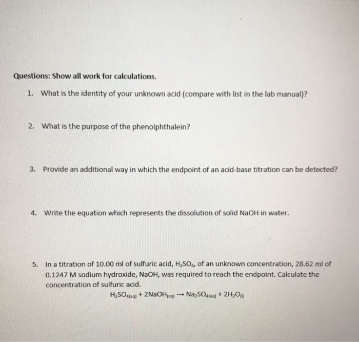 Solved Experiment 7: Acid-Base Titrations Due Date: Monday | Chegg.com