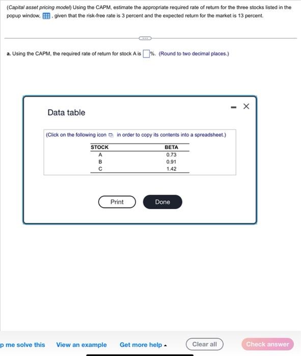 Solved Capital Asset Pricing Model Using The Capm